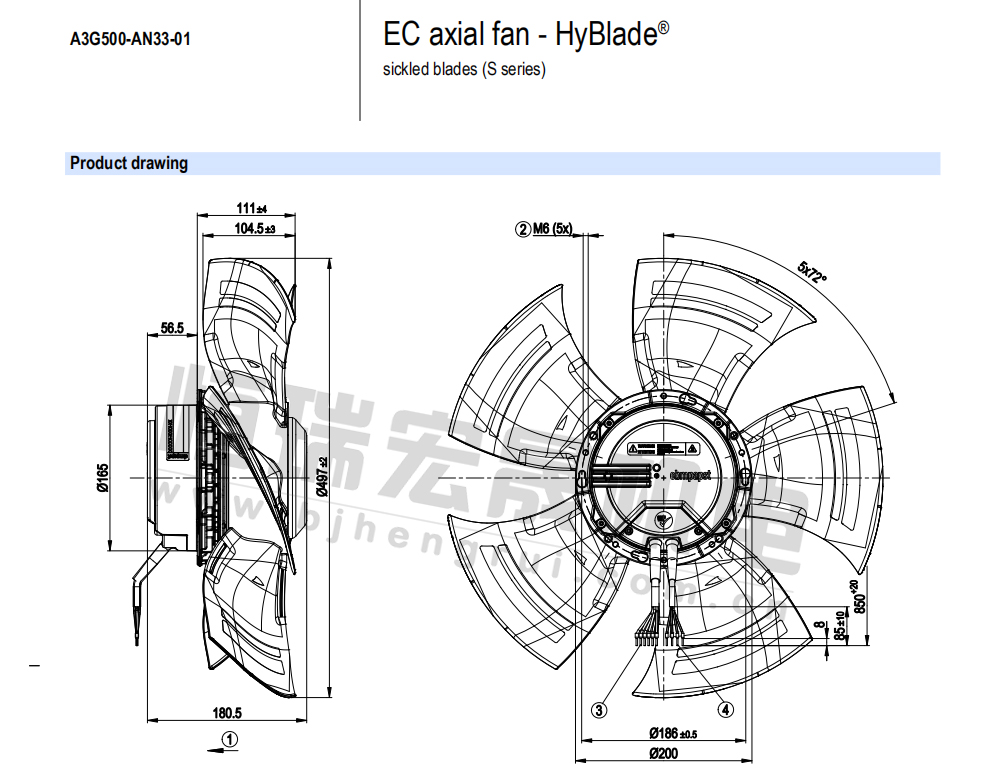 德国ebm风机A3G500-AN33-01 max.10300m³/h